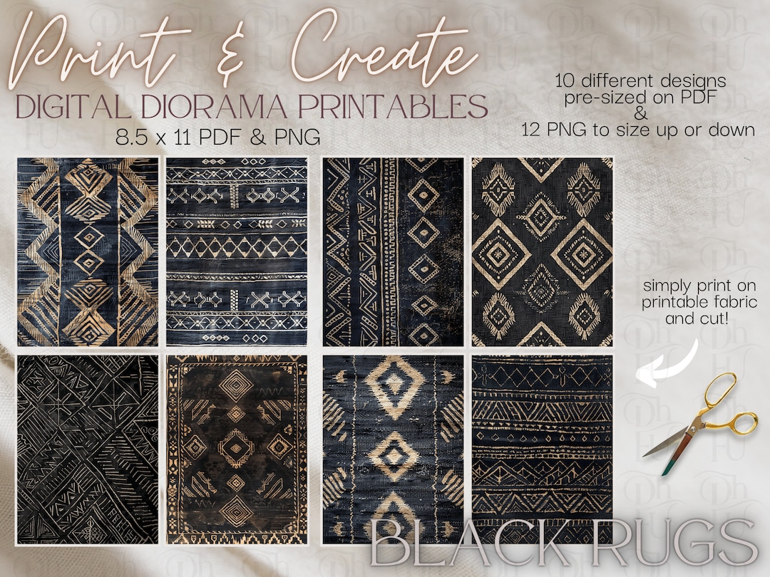 Black Rugs - Print and Create- Printable Dollhouse Rugs - Diorama Props ...