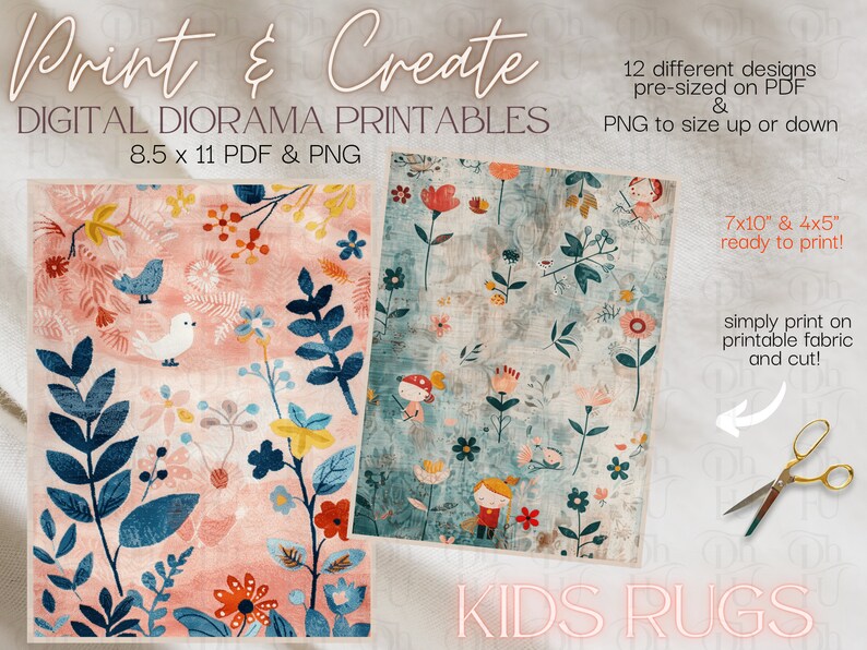 Kids Rugs - Print and Create- Printable Dollhouse Rugs - Diorama Props ...