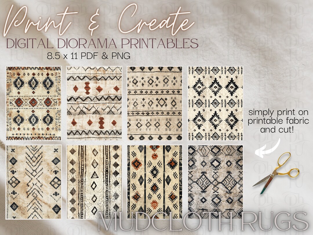 Mudcloth Rugs - Print and Create- Printable Dollhouse Rugs - Diorama ...