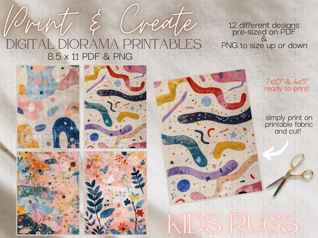 Kids Rugs - Print and Create- Printable Dollhouse Rugs - Diorama Props ...