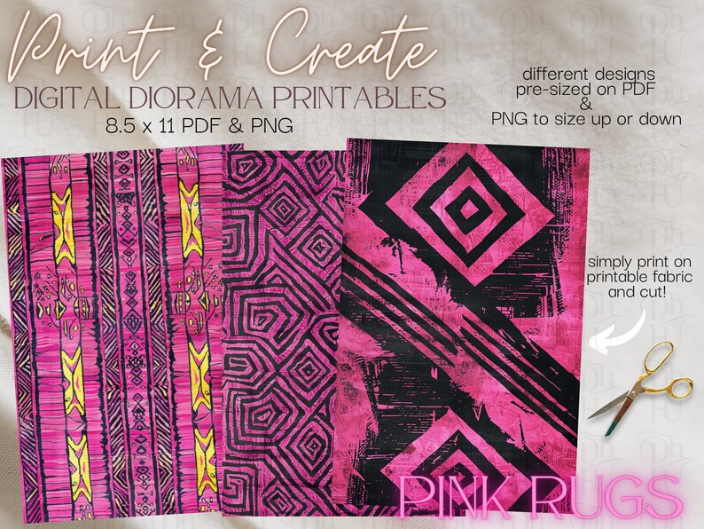 Pink Rugs - Print and Create- Printable Dollhouse Rugs - Diorama Props ...
