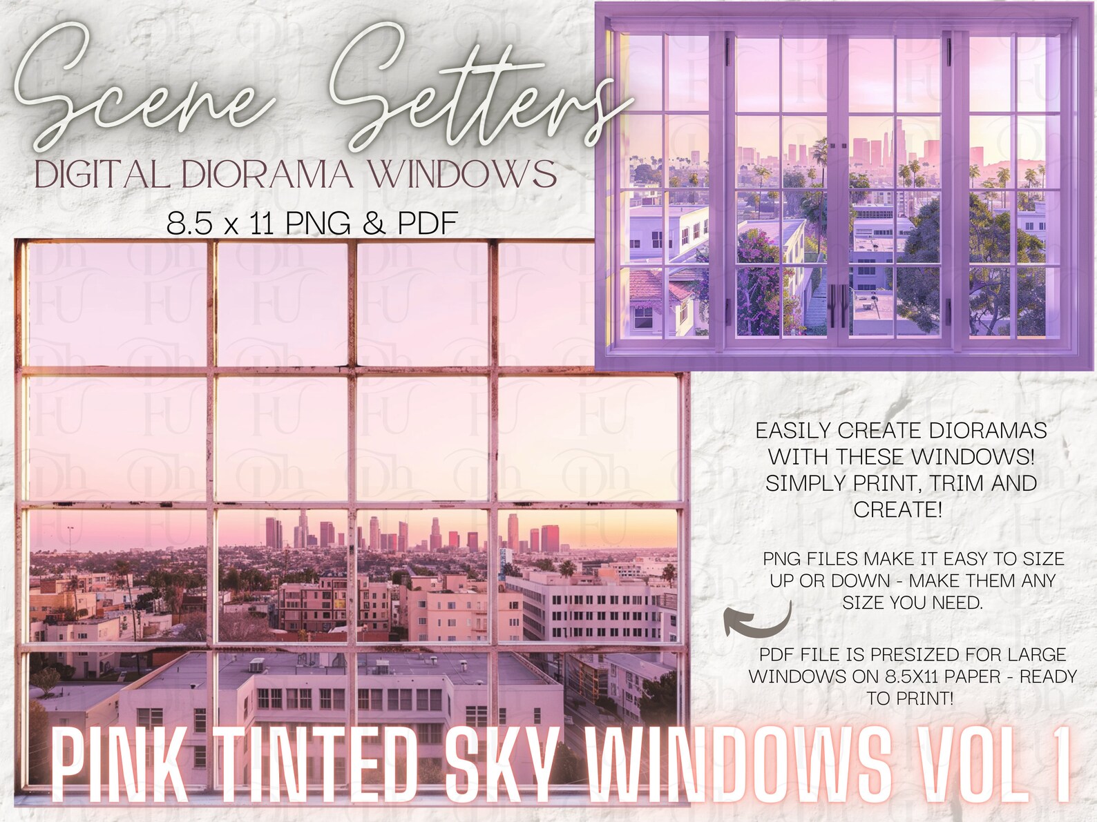 Pink Tinted Sky Windows Vol 1- PNG & PDF- Scene Setters -doll Diorama ...
