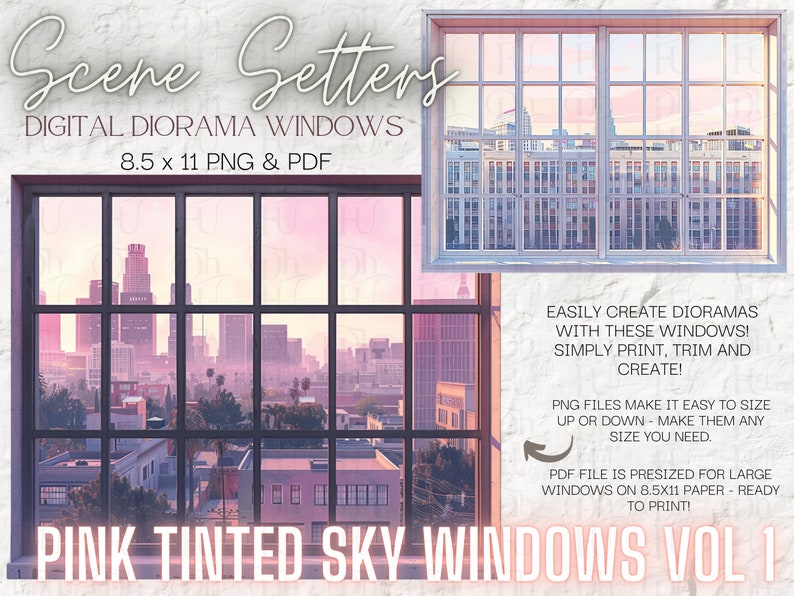 Pink Tinted Sky Windows Vol 1- PNG & PDF- Scene Setters -doll Diorama ...