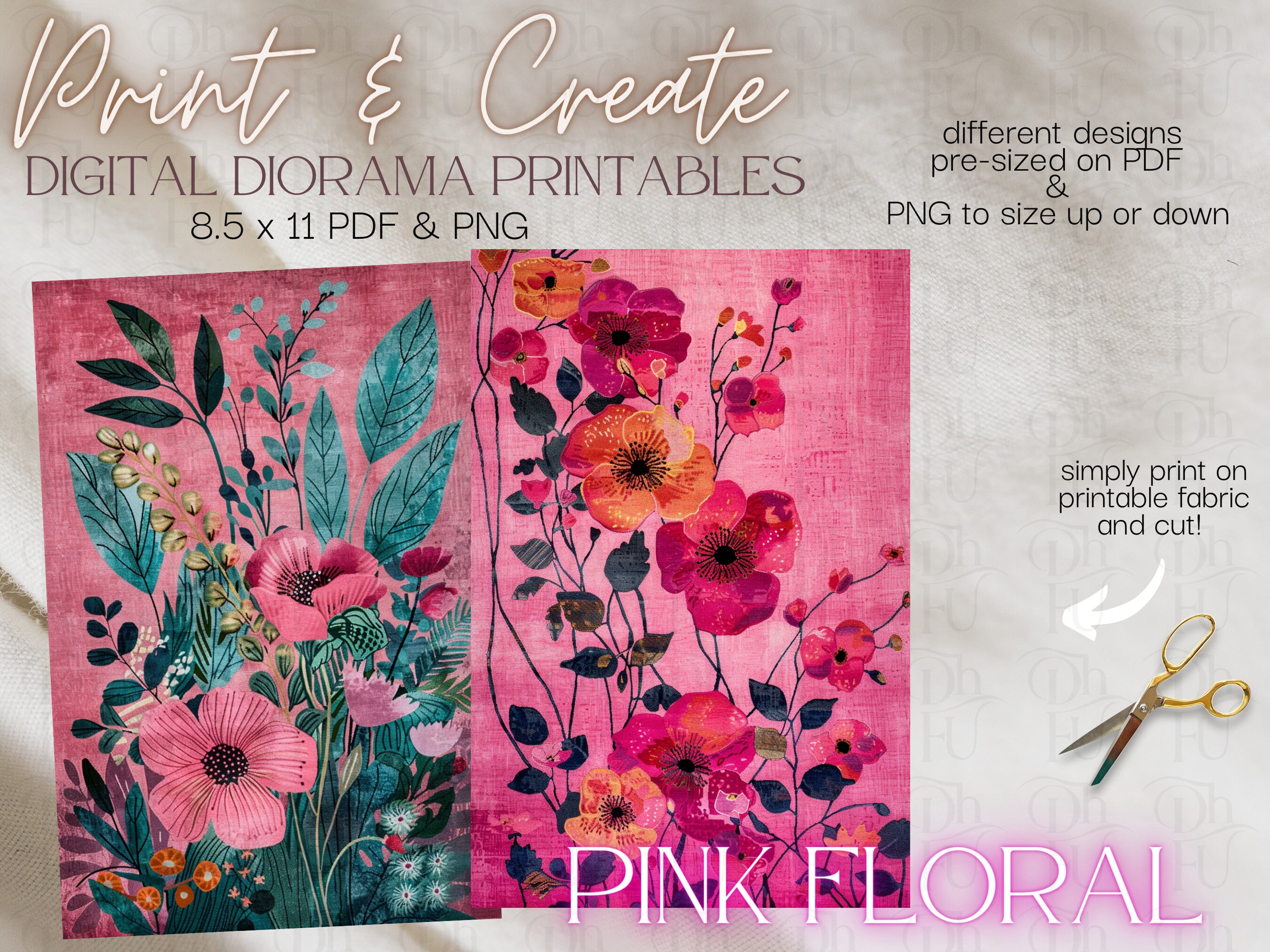 Pink Floral Rugs- Print and Create- Printable Dollhouse Rugs - Diorama ...