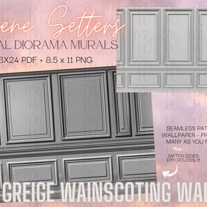 Scene Setters- Greige Wainscoting Walls- Doll Diorama Murals- Digital ...