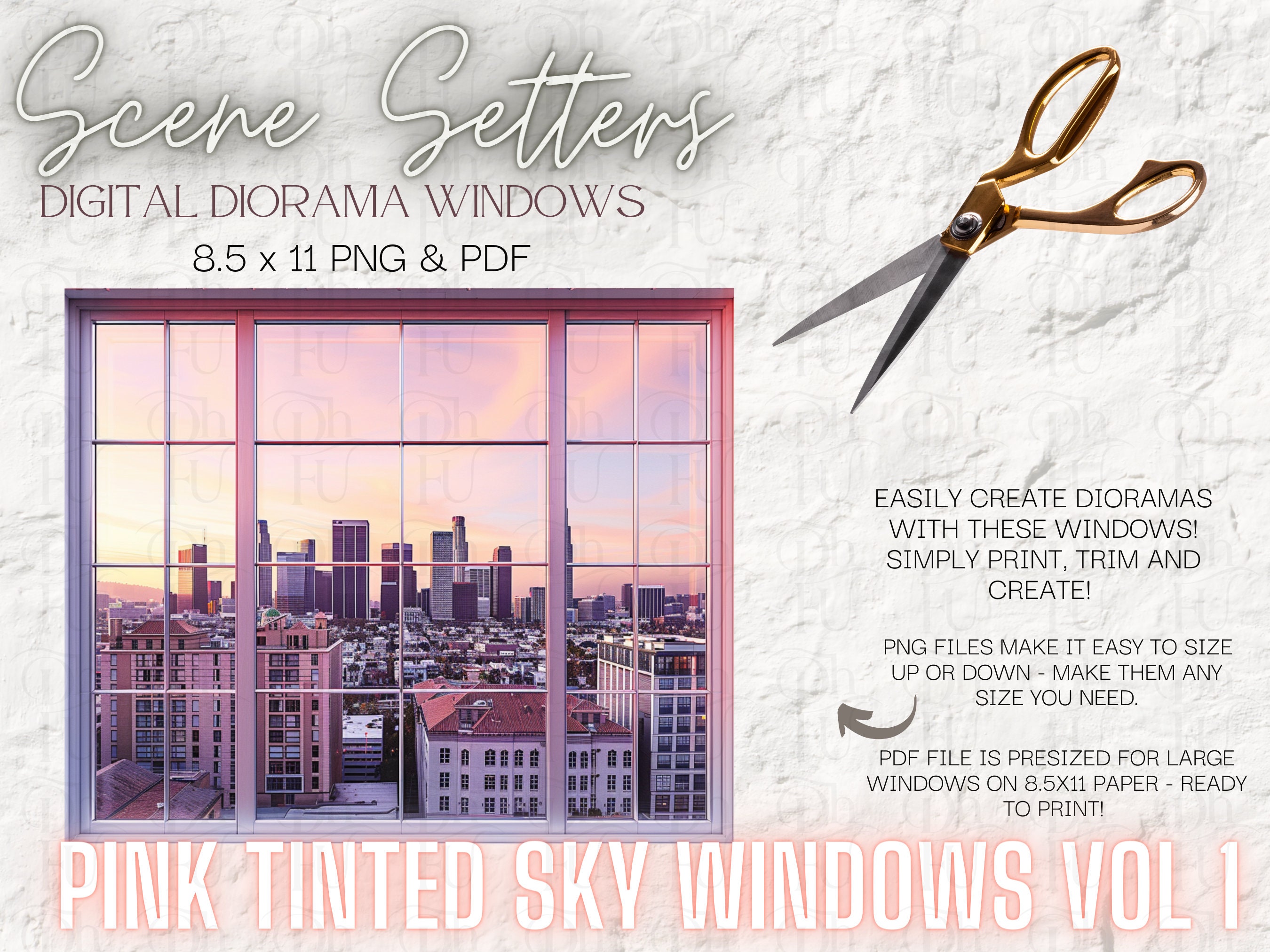 Pink Tinted Sky Windows Vol 1- PNG & PDF- Scene Setters -doll Diorama ...