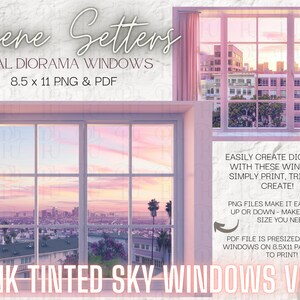 Pink Tinted Sky Windows Vol 1- PNG & PDF- Scene Setters -doll Diorama ...