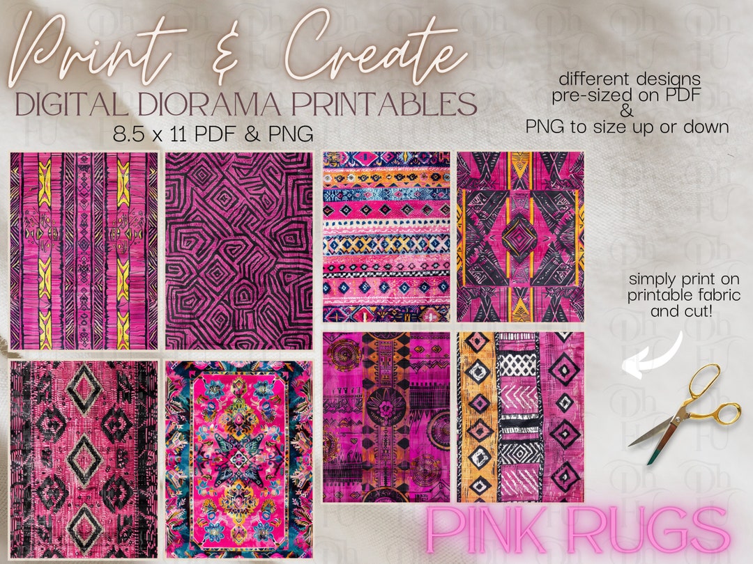Pink Rugs - Print and Create- Printable Dollhouse Rugs - Diorama Props ...