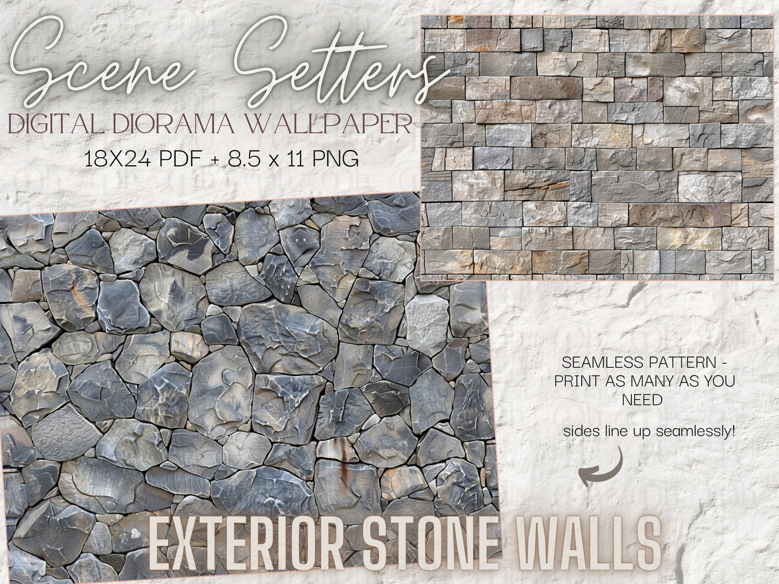 Exterior Stone Wallpaper- Scene Setters -doll Diorama Flooring- Digital ...