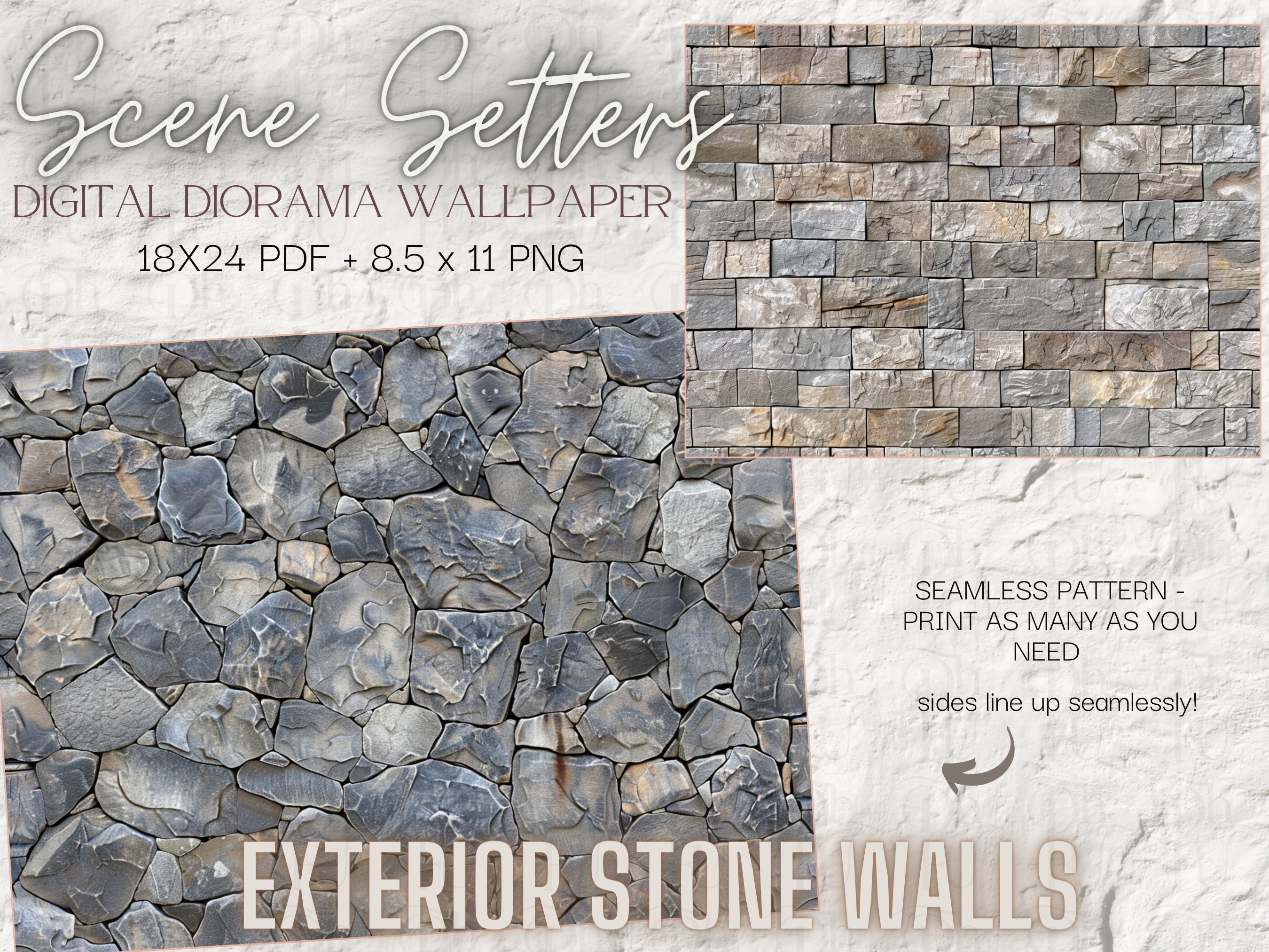 Exterior Stone Wallpaper- Scene Setters -doll Diorama Flooring- Digital ...