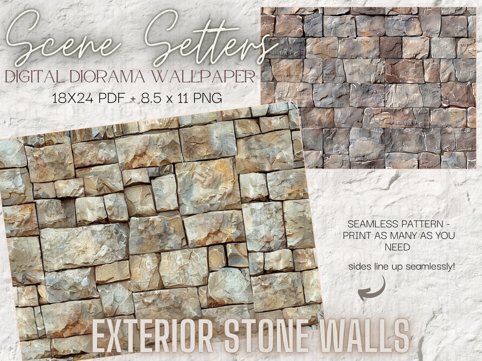 Exterior Stone Wallpaper- Scene Setters -doll Diorama Flooring- Digital ...
