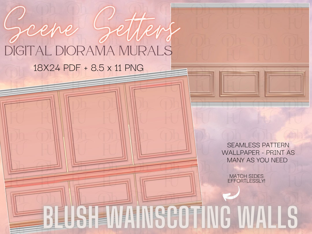 Scene Setters- Blush Wainscoting Walls- Doll Diorama Murals- Digital ...