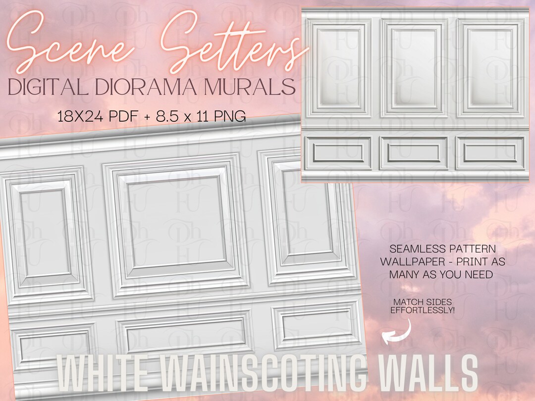 Scene Setters- White Wainscoting Walls- Doll Diorama Murals- Digital ...