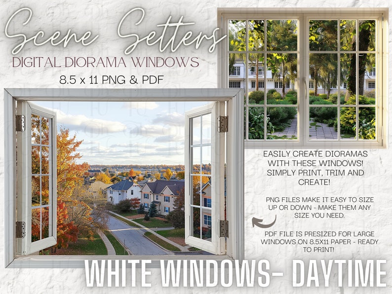 White Windows - Daytime -PNG & PDF- Scene Setters -doll Diorama WINDOWS ...