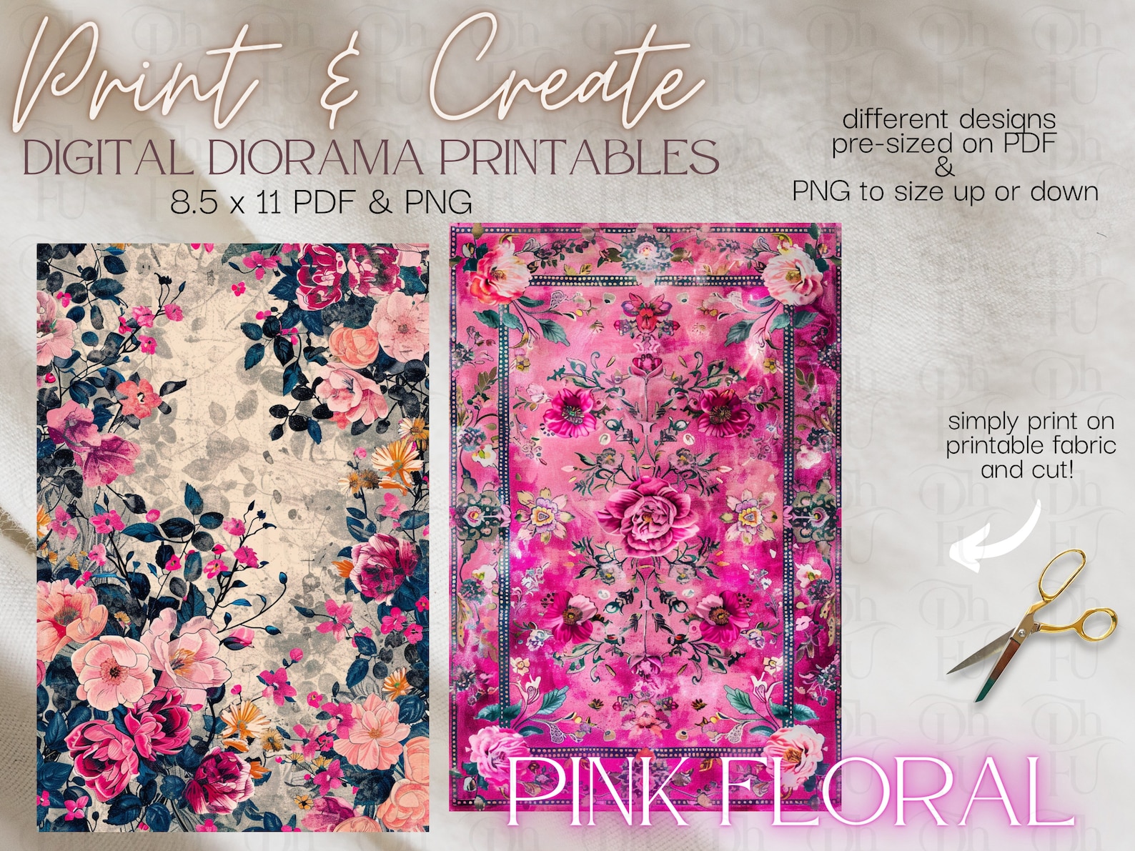Pink Floral Rugs- Print and Create- Printable Dollhouse Rugs - Diorama ...