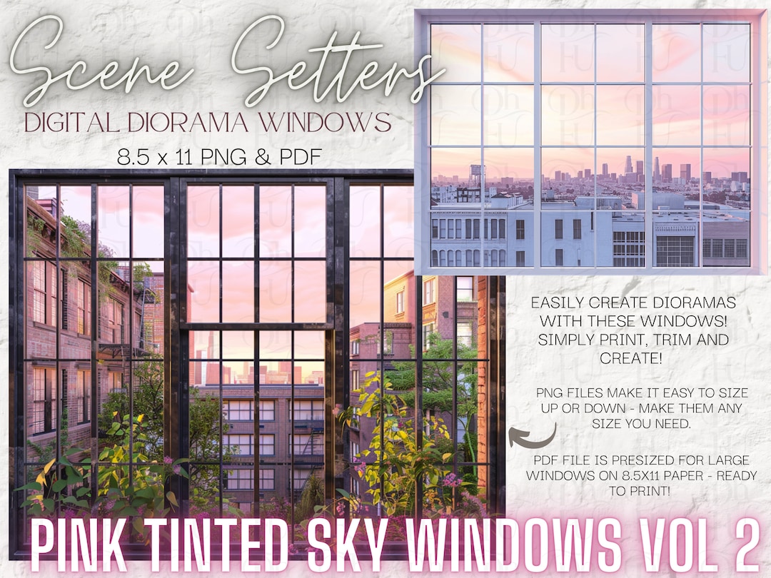 Pink Tinted Sky Windows Vol 2- PNG & PDF- Scene Setters -doll Diorama ...