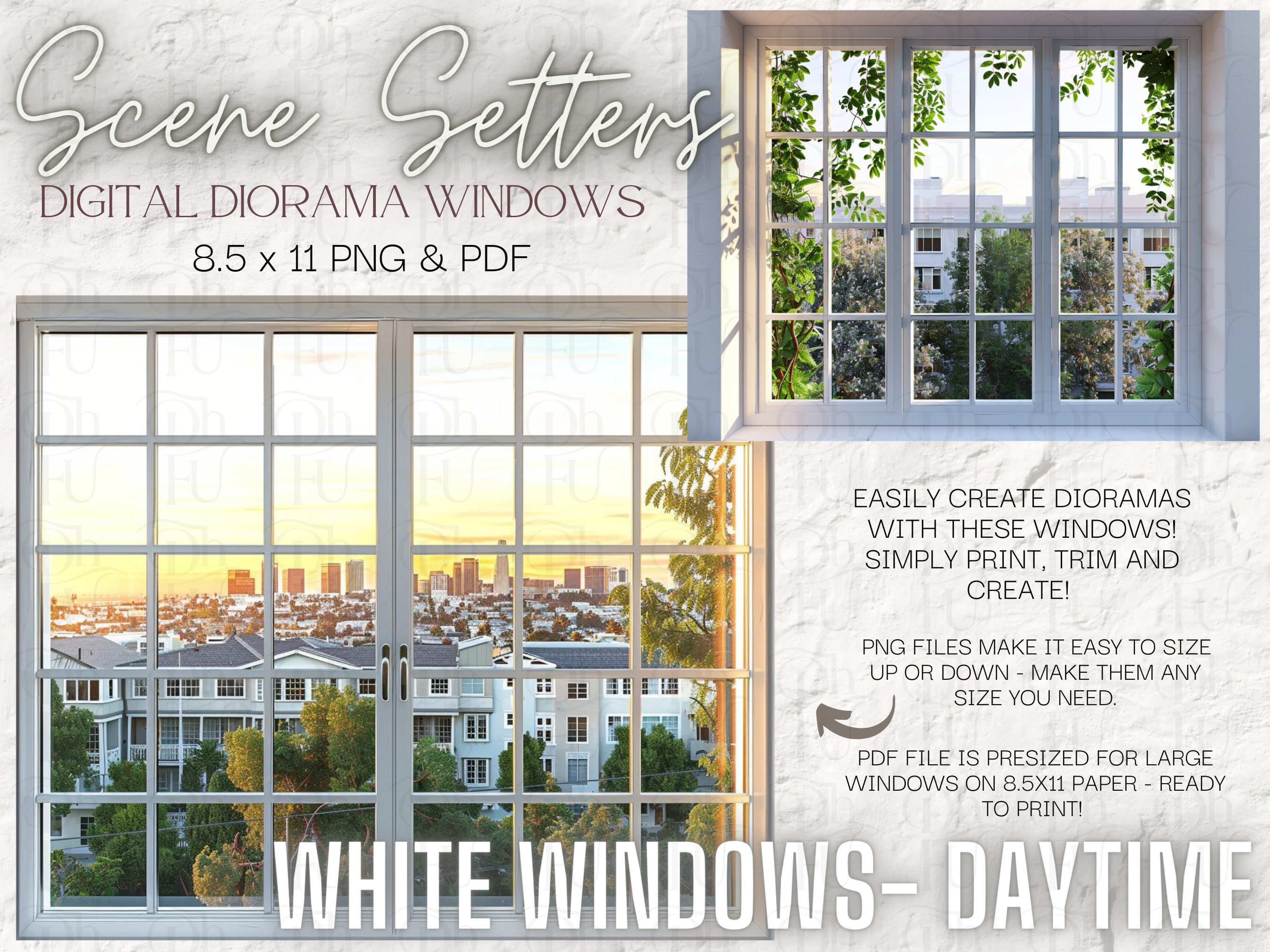 White Windows - Daytime -PNG & PDF- Scene Setters -doll Diorama WINDOWS ...