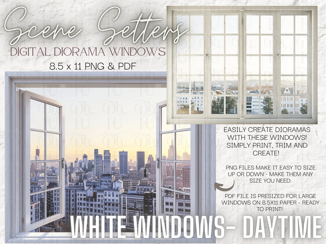White Windows - Daytime -PNG & PDF- Scene Setters -doll Diorama WINDOWS ...