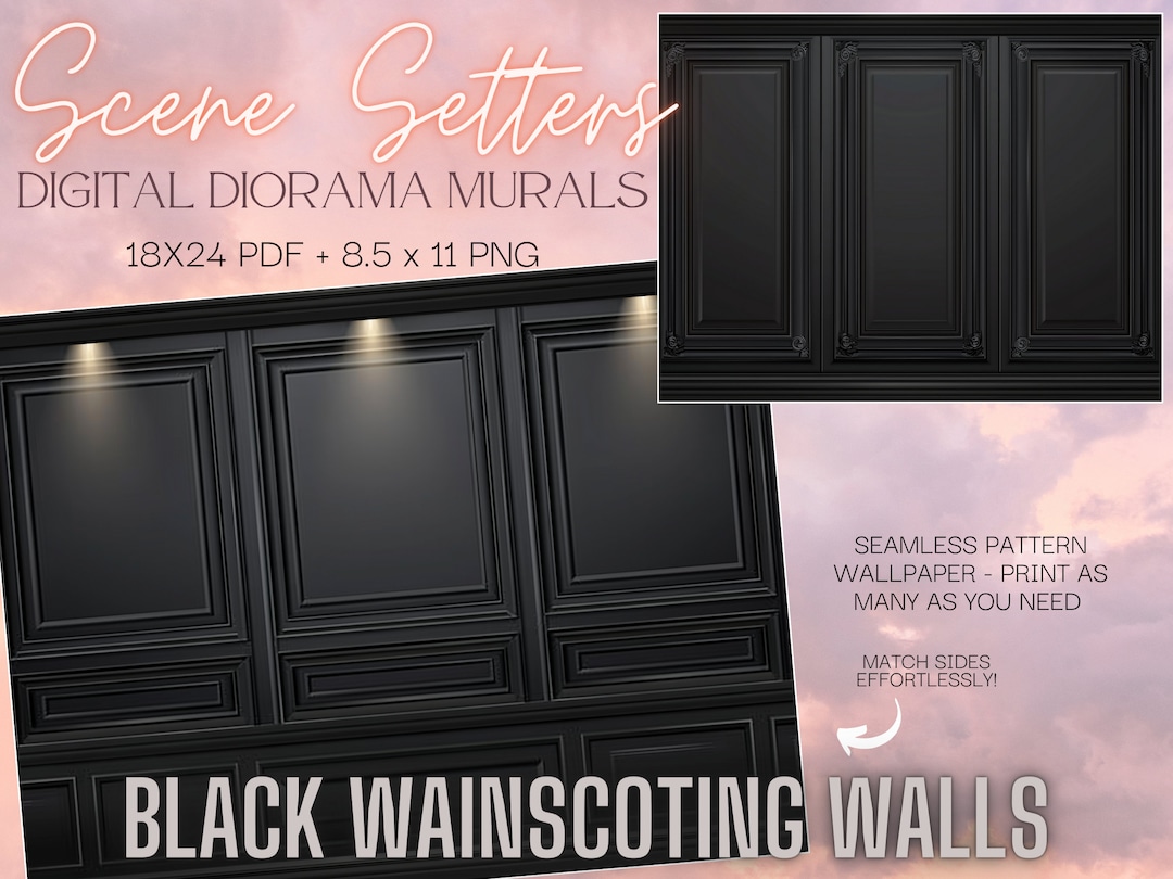 Scene Setters- Black Wainscoting Walls- Doll Diorama Murals- Digital ...