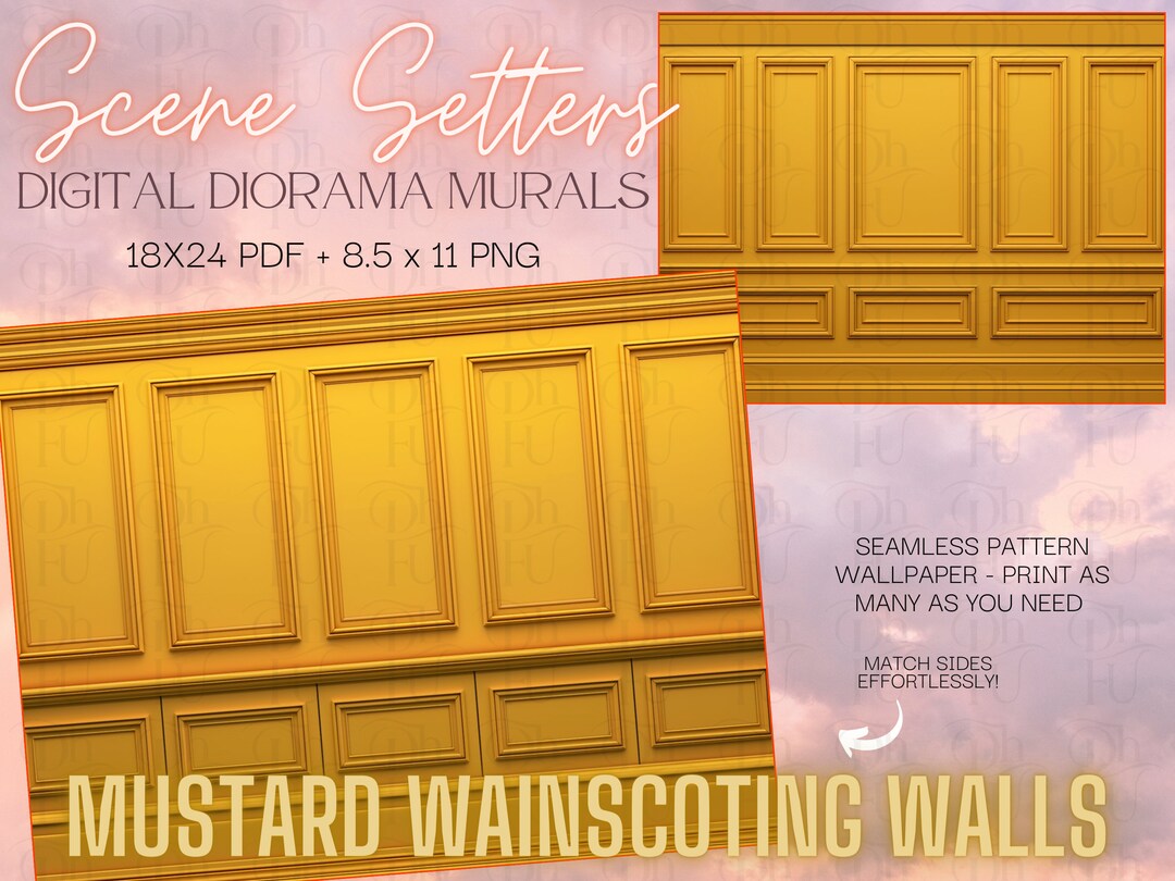 Scene Setters- Mustard Yellow Wainscoting Walls- Doll Diorama Murals ...