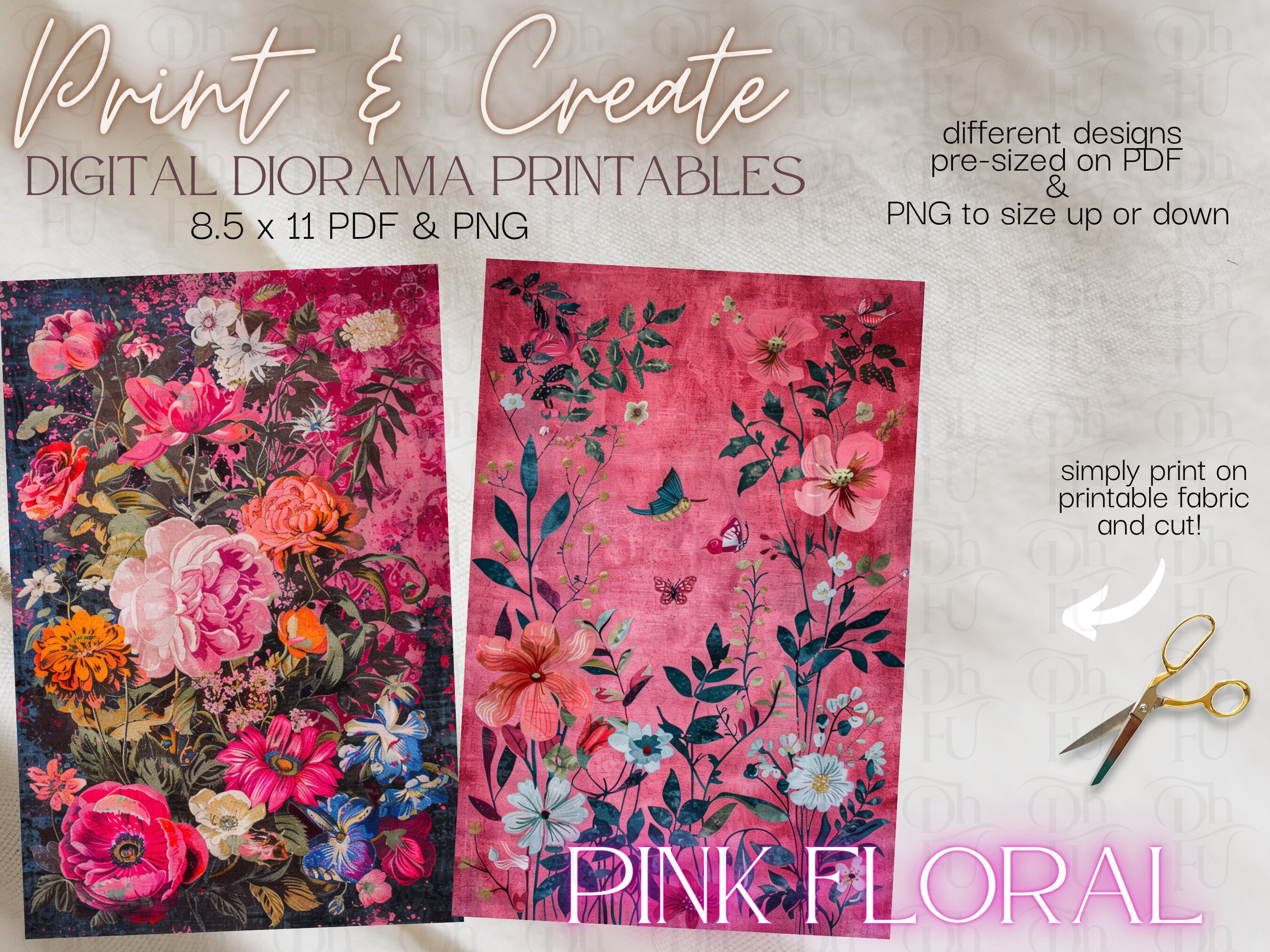 Pink Floral Rugs- Print and Create- Printable Dollhouse Rugs - Diorama ...