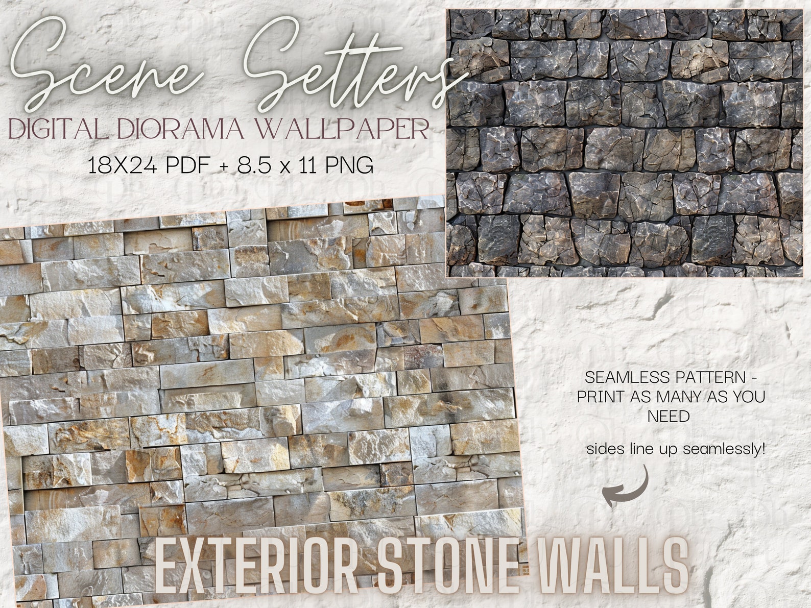 Exterior Stone Wallpaper- Scene Setters -doll Diorama Flooring- Digital ...