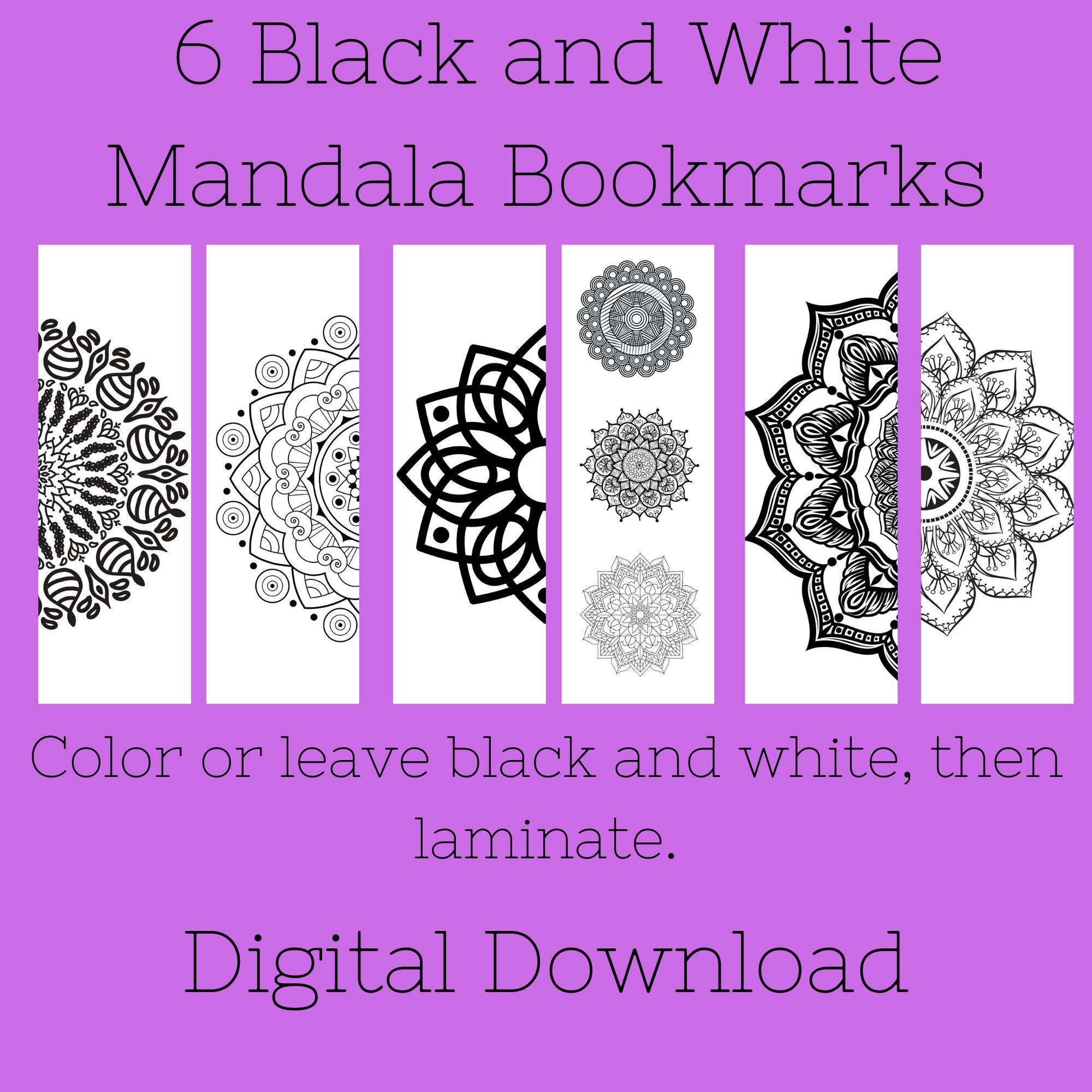 Black and White Printable Mandala Bookmarks - Etsy Norway
