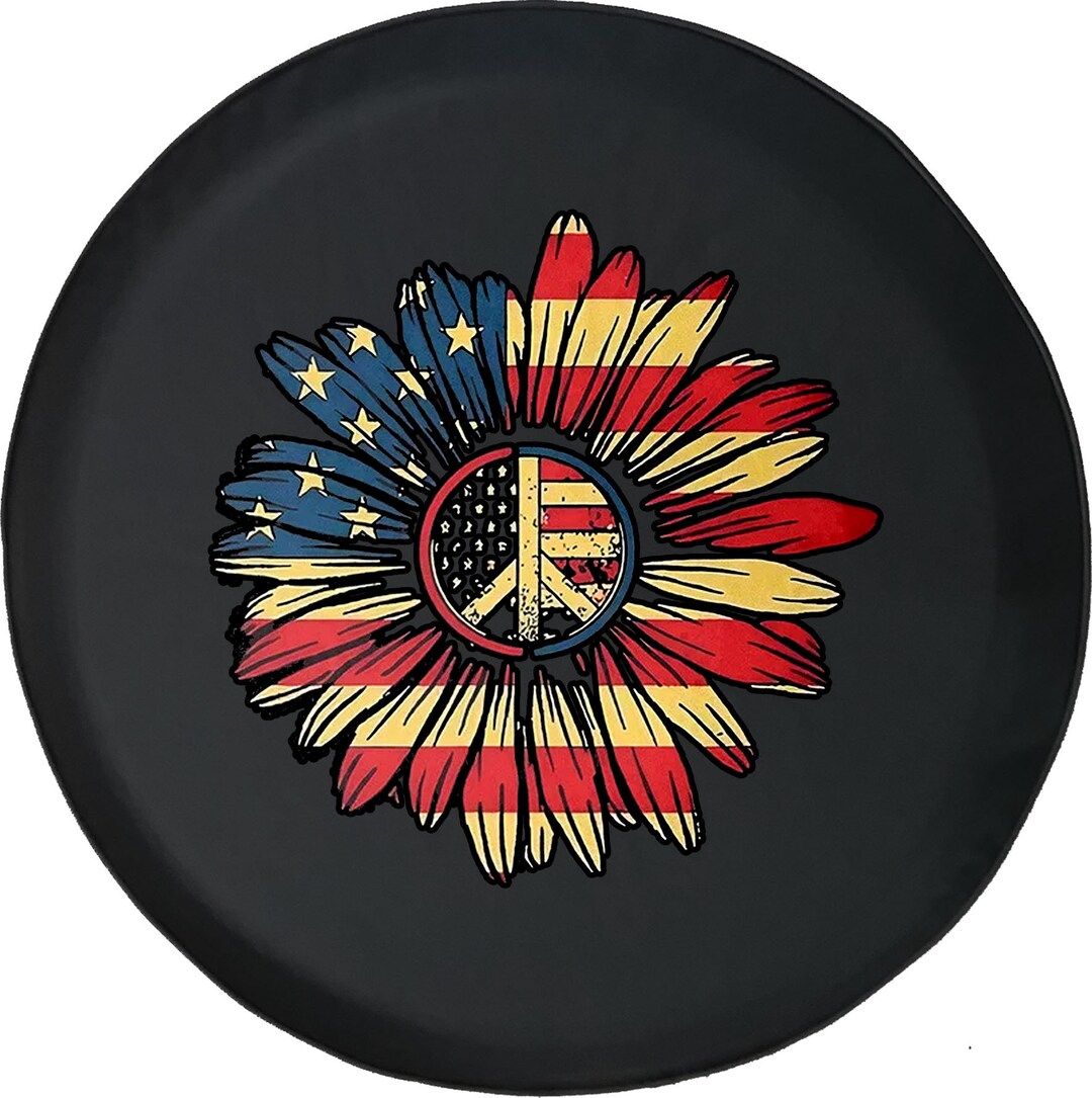 American Flag Flower Peace Sign Tire Cover: Jeep, Camper, SUV - Etsy