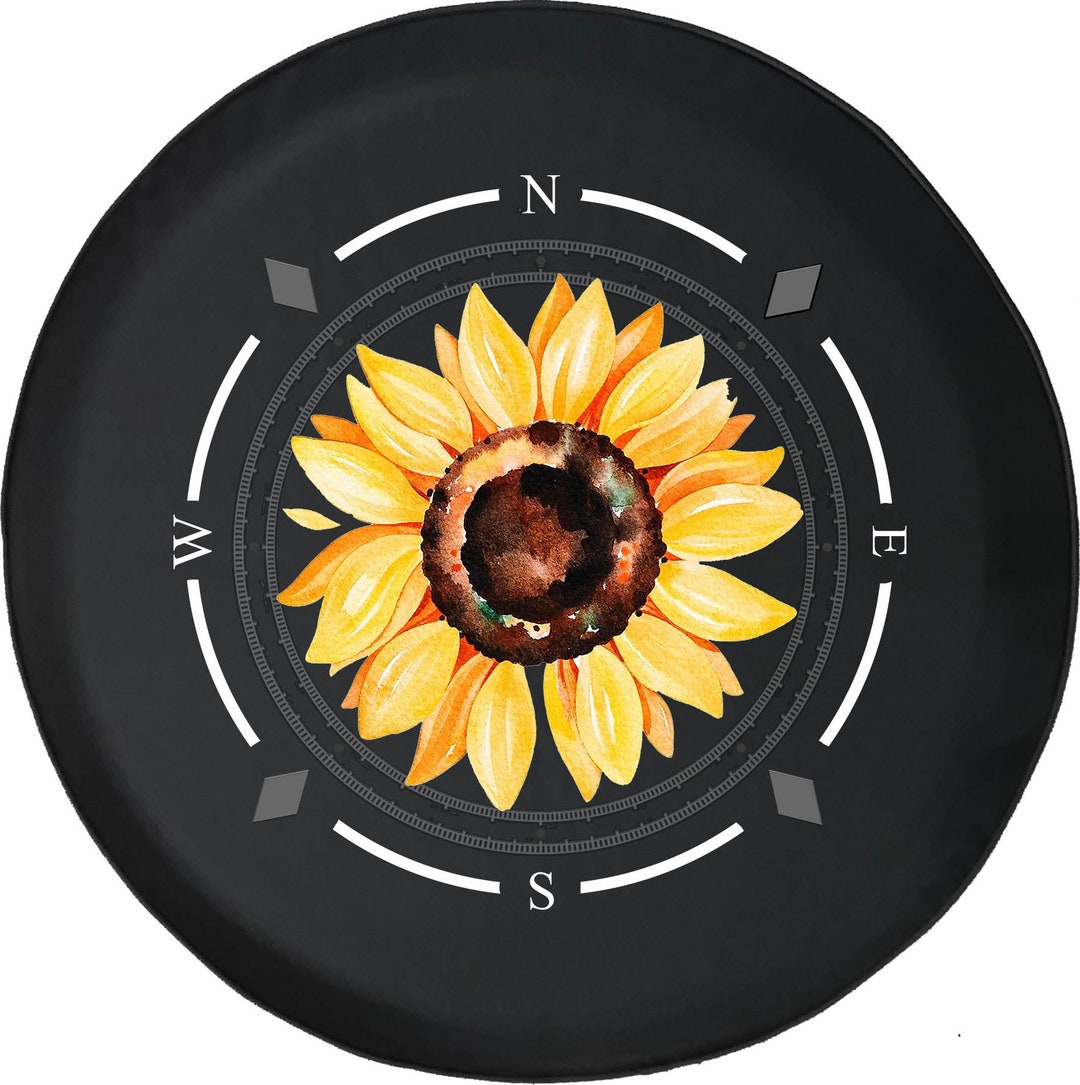 Watercolor Yellow Sunflower Compass Spare Tire Cover for Jeep, Camper ...
