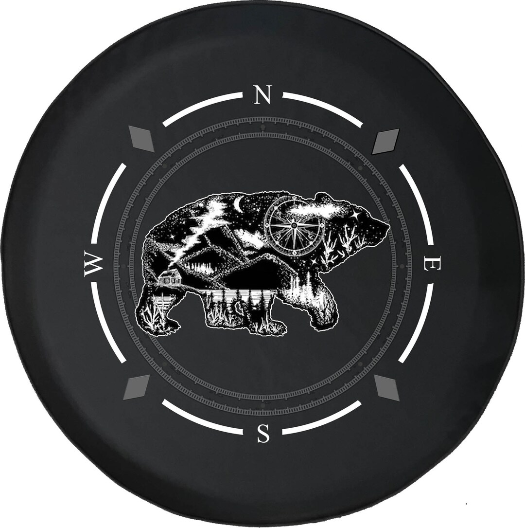 Grizzly Bear Compass Spare Tire Cover: Camping Scene for Camper, SUV - Etsy