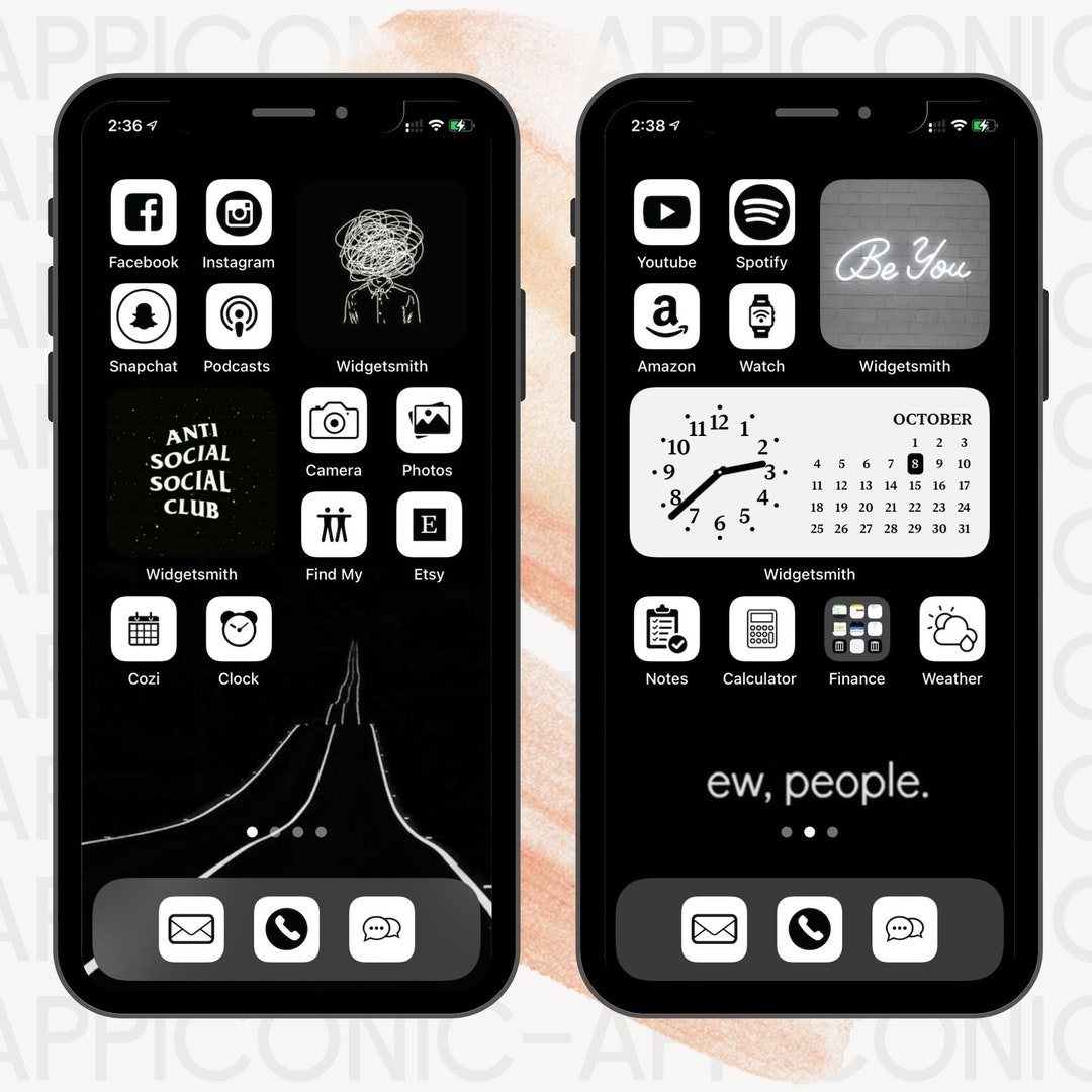 IOS14 App Icons, Black and White Theme, App Covers, Icons Bundle, IOS14 ...