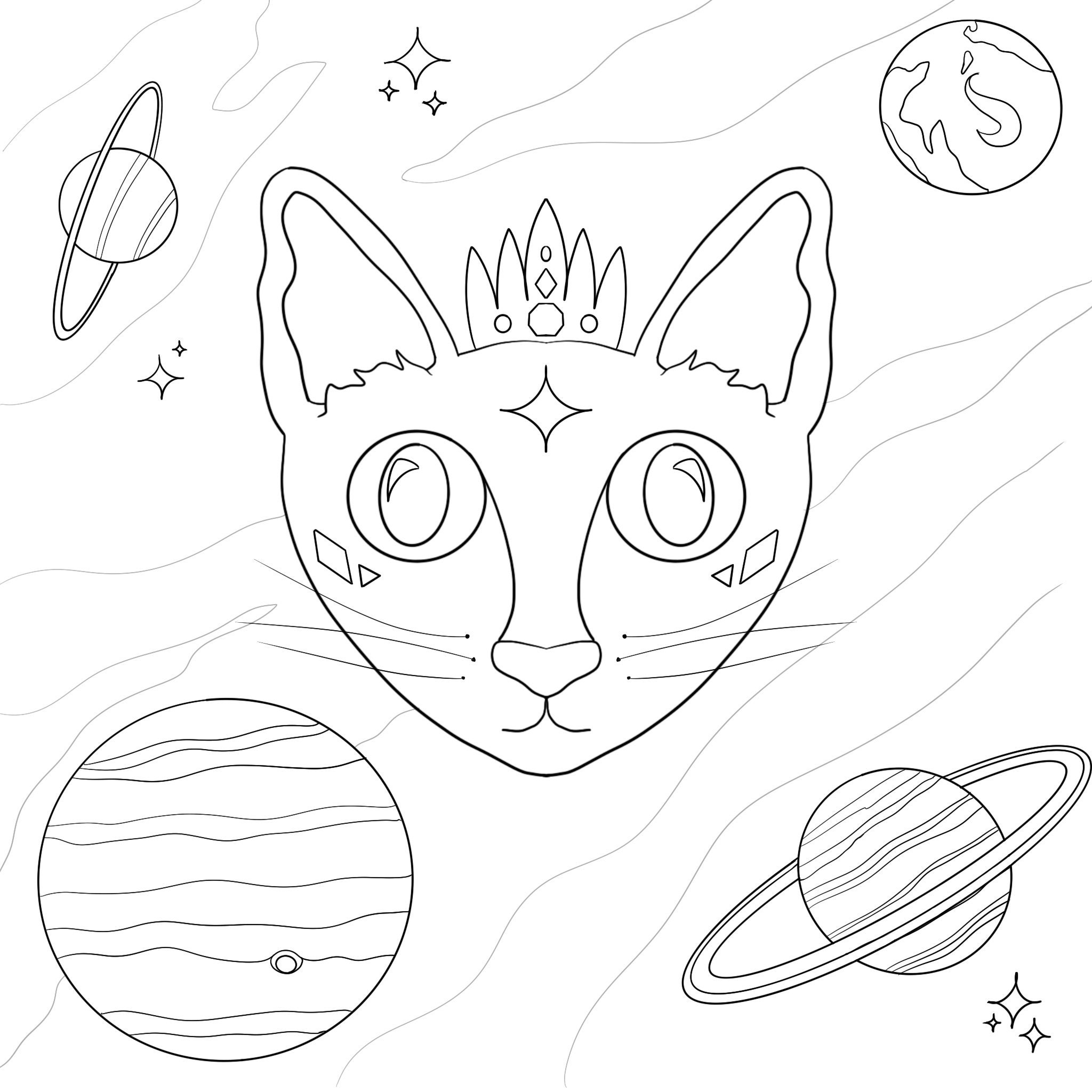 Space Cat Coloring Page, Galaxy Wall Art (digital Download) - Etsy