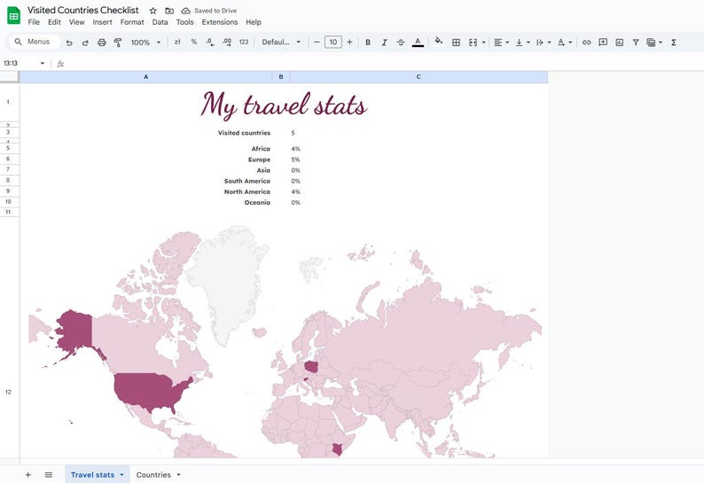 Visited Countries Checklist, Travel Tracker Google Spreadsheets, All ...