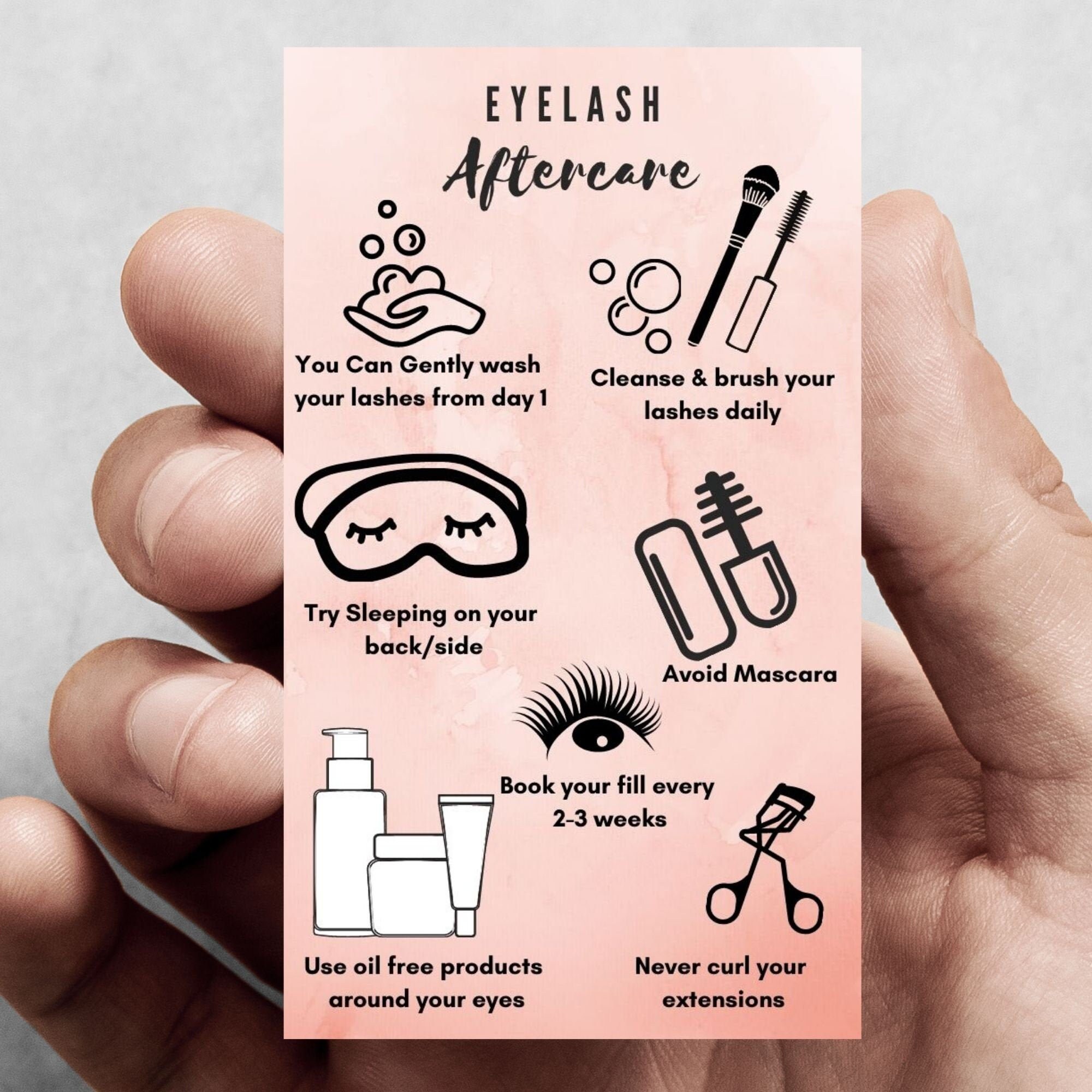 Eyelash Extension Aftercare Card Extensions Technician ... Eyelash Extension Aftercare Card Extensions Technician ...