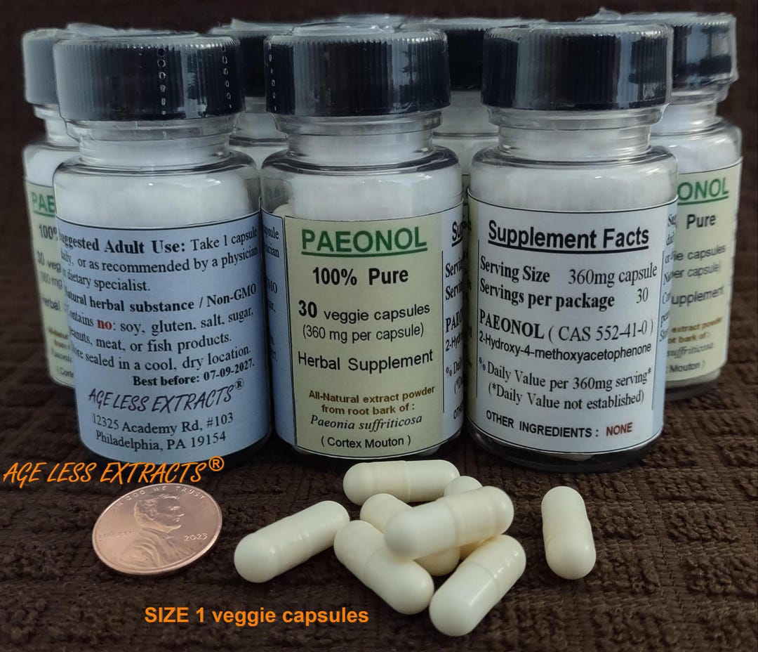 PAEONOL Capsules, 100% Purity, 30 X 360mg, Anti-oxidant, Anti-aging ...