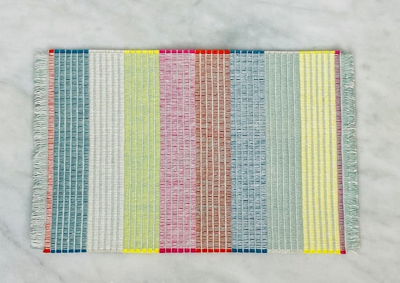 Miniature Cool Multicolor Striped Fringe Rug - Etsy