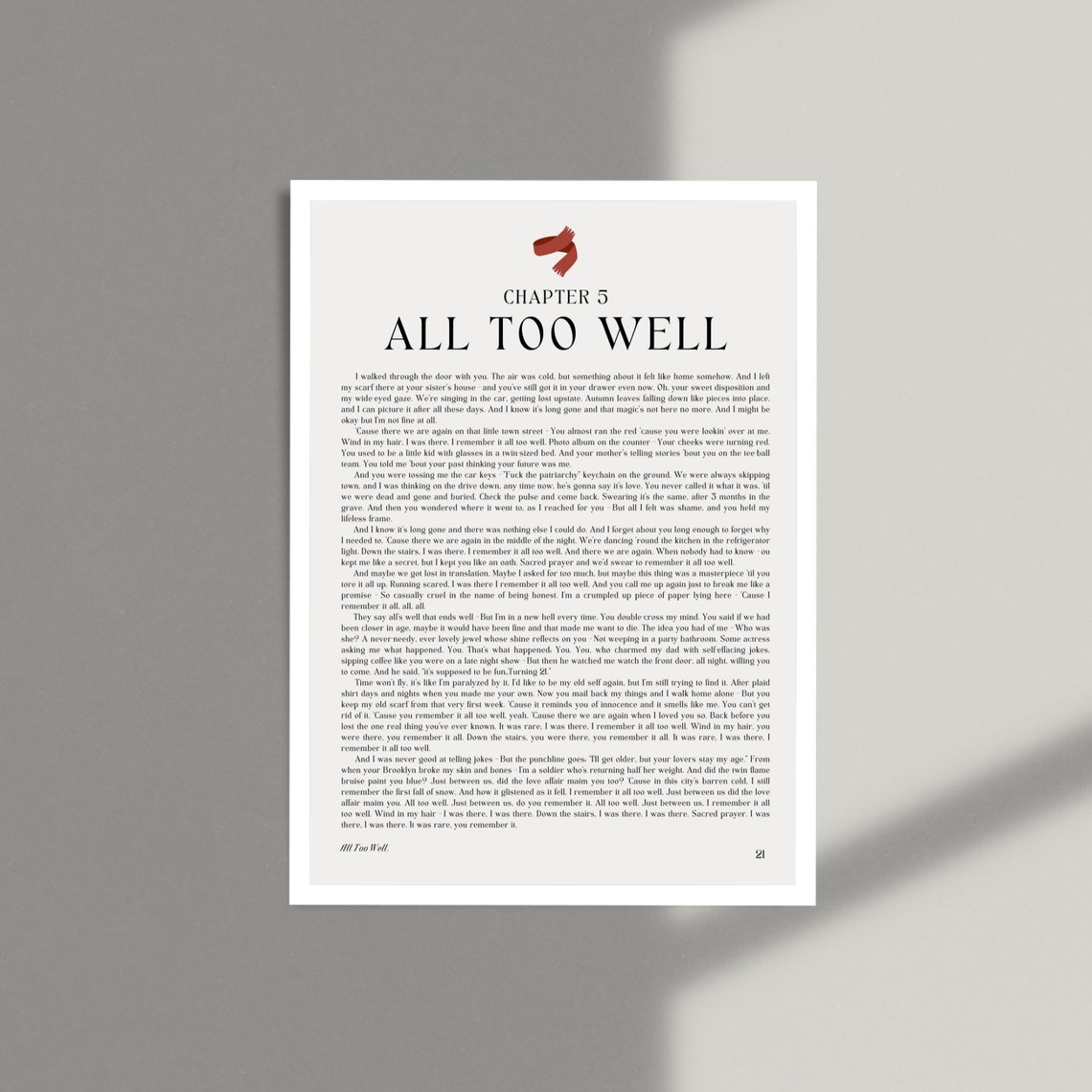 All Too Well Lyric Poster Taylor's Version 10 Minute | Etsy
