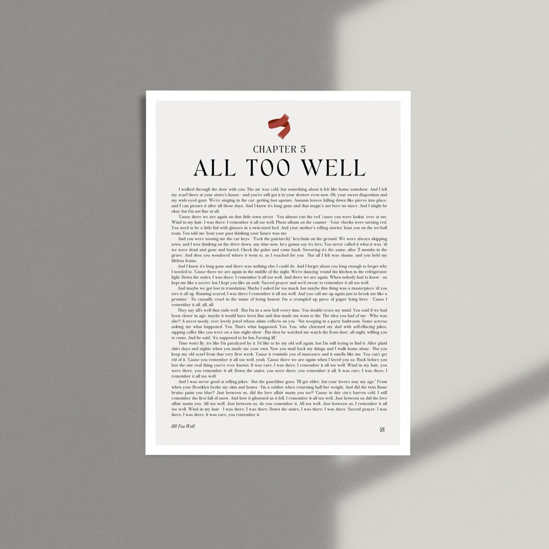 All Too Well Lyric Poster, Taylor's Version, 10 Minute Version, Red ...