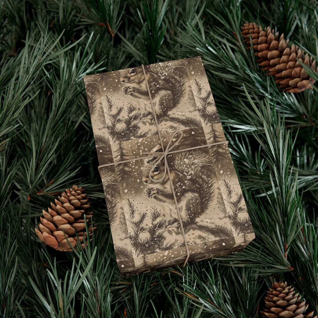 Christmas Gift Wrapping Paper Gift Wrap Sheets Vintage Squirrel Holiday ...
