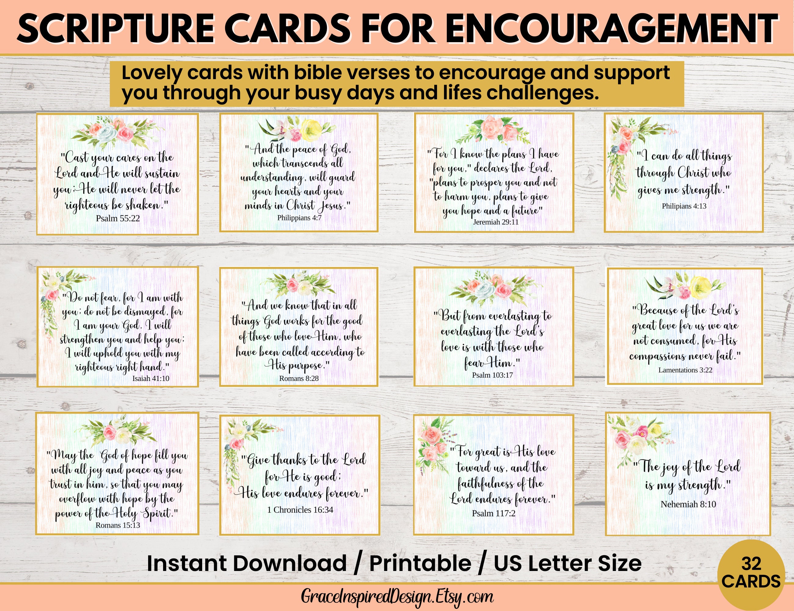 Scripture Cards for Encouragement, Bible Verse Notecards, Printable ...