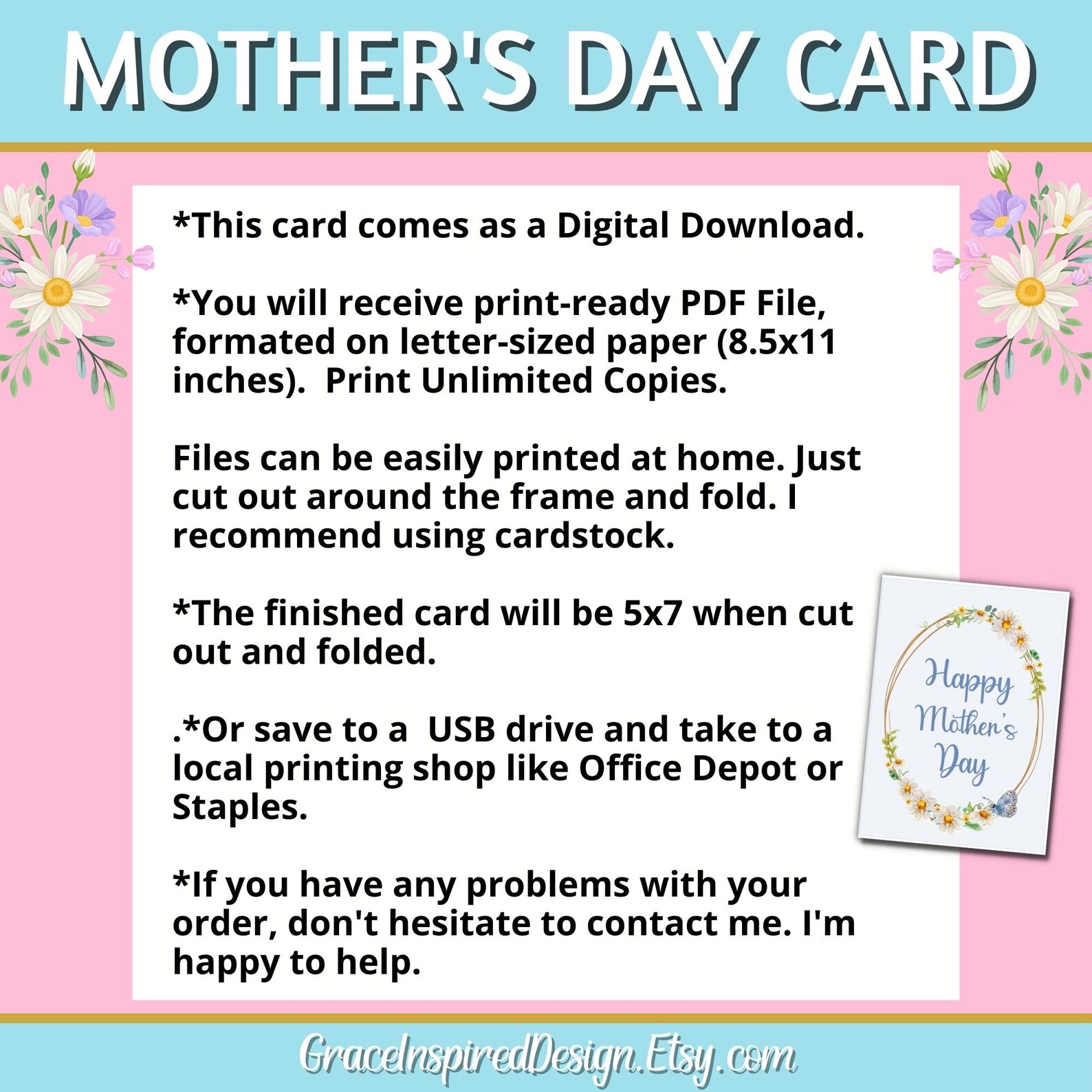Printable Mother's Day Card, Mother's Day Greeting Card, Mothers Day ...