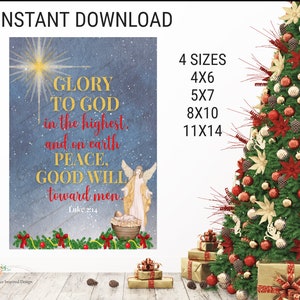 Christmas Scripture Verse Printable, Bible Verse Luke 2:14 Christmas ...