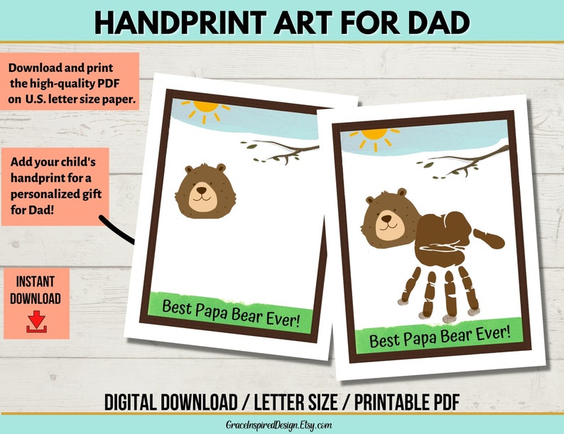 Father's Day Handprint Art Printable Bundle, Personalized Dad Handprint ...