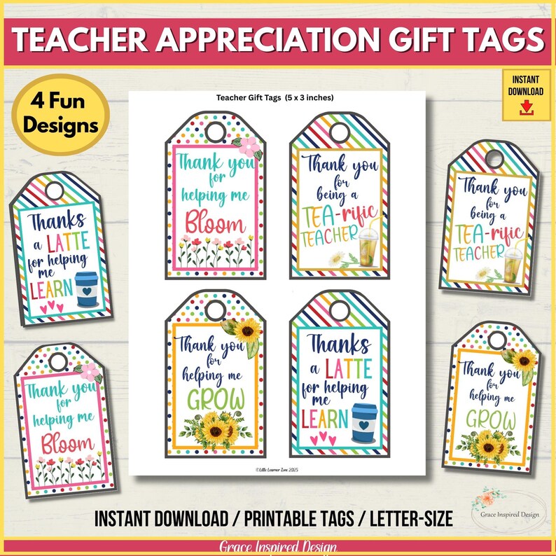 Teacher Appreciation Gift Tags, Teacher Gift Tags , Thank You Teacher ...