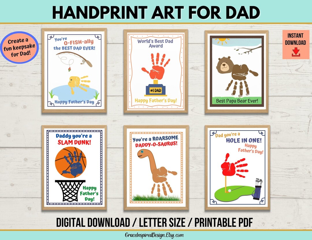 Father's Day Handprint Art Printable Bundle, Personalized Dad Handprint ...