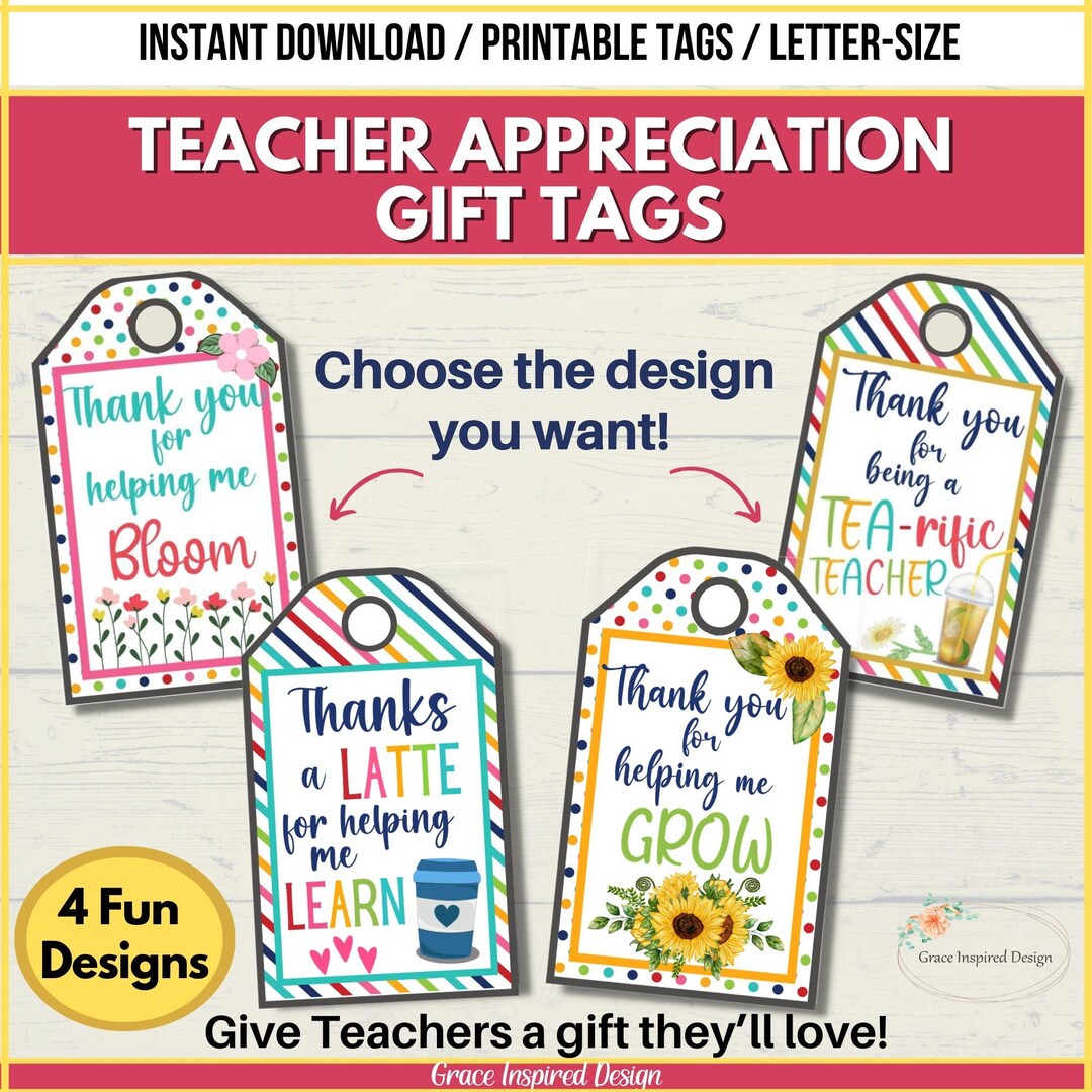 Teacher Appreciation Gift Tags, Teacher Gift Tags , Thank You Teacher ...