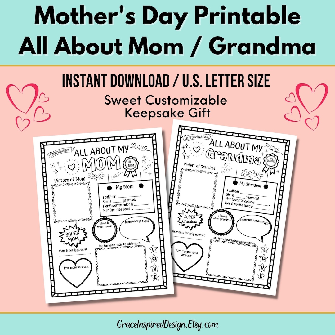All About My Mom All About My Grandma Printable, Kids Mother's Day ...