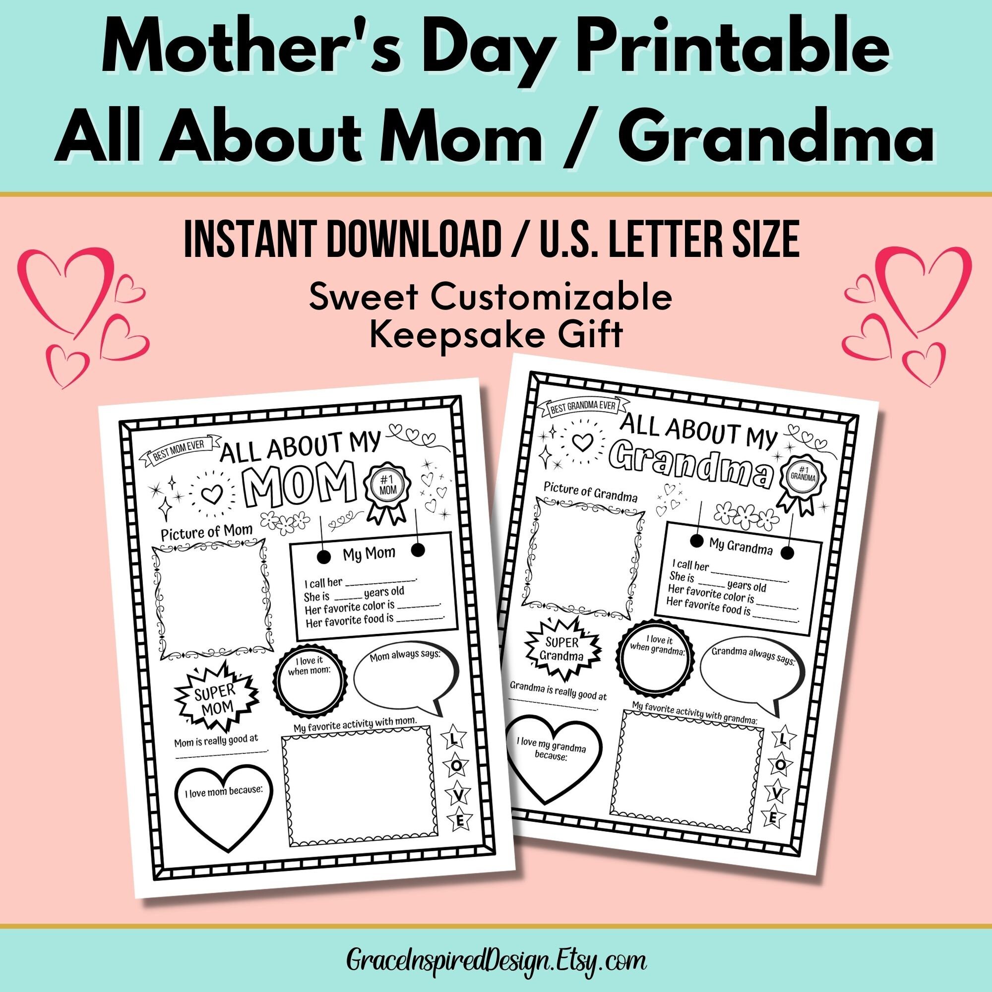 All About My Mom All About My Grandma Printable, Kids Mother's Day ...