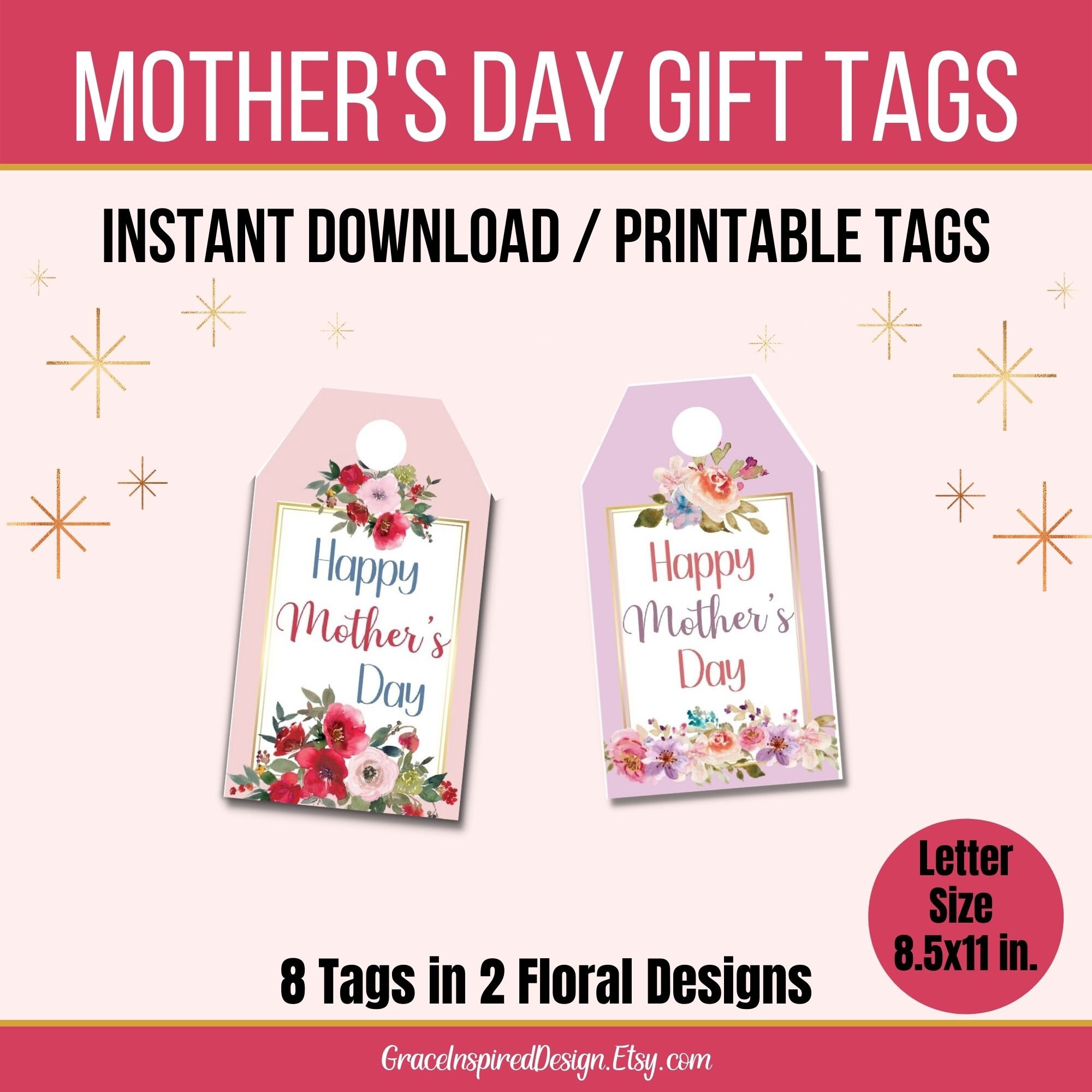Mother's Day Printable Gift Tags, Happy Mother's Day Tag, Floral Gift ...