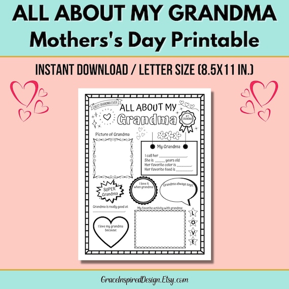 All About My Grandma Printable Kids Mother's Day - Etsy